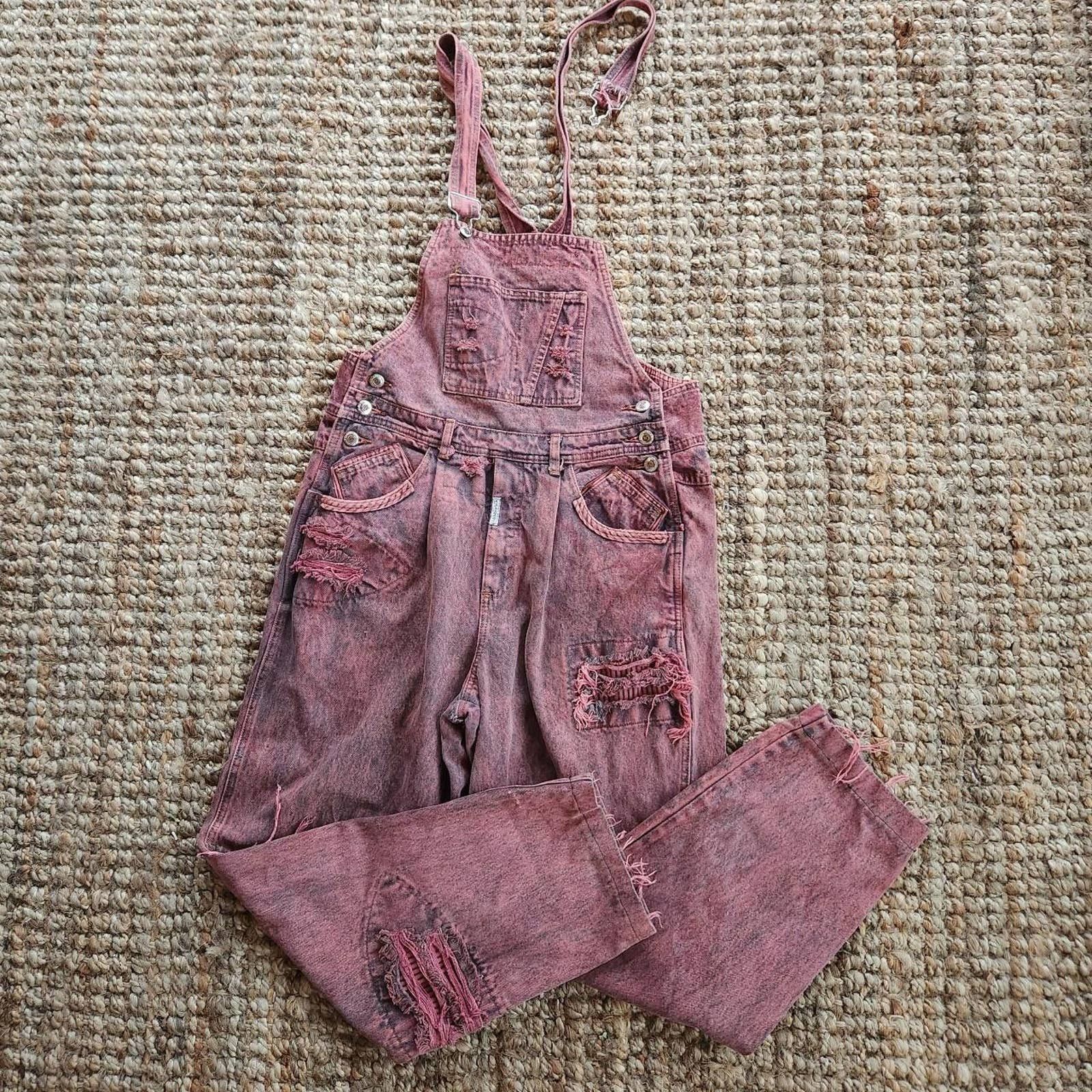 Vintage Vtg 80s Red acid washed overalls | Grailed