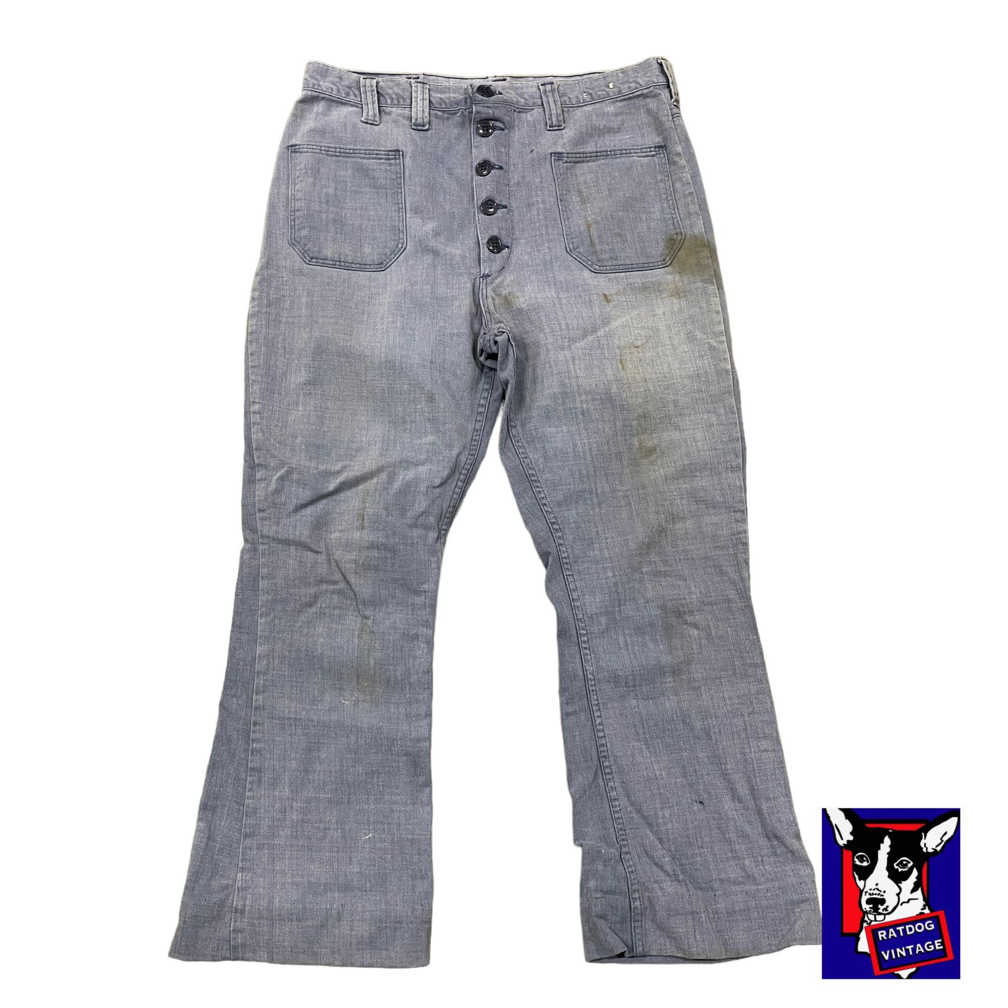 Vintage 70s VTG Wrangler Light Blue Patch Pocket Flare Dungaree USN ...