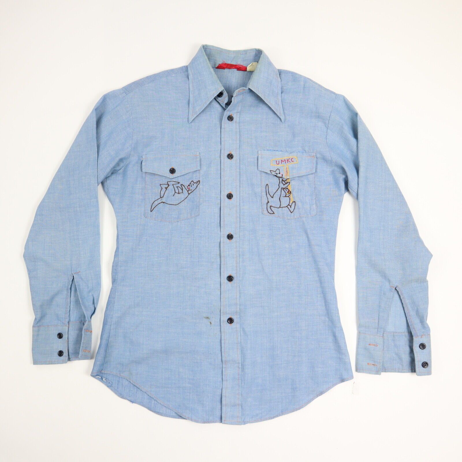 KangaROOS Vintage 70s Big Collar Perma Prest Chambray Shirt Stitched ...