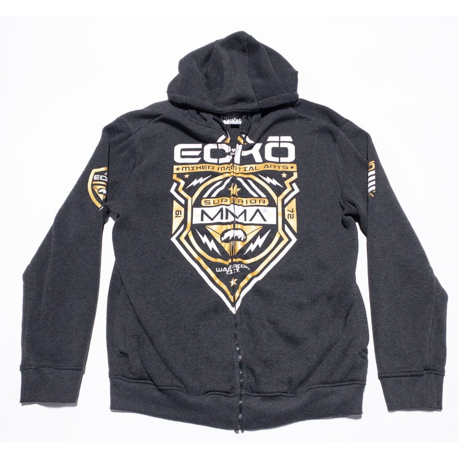 Ecko Unltd. Ecko Unltd MMA Hoodie Men's Large Full Zip Gray Flag Gold ...