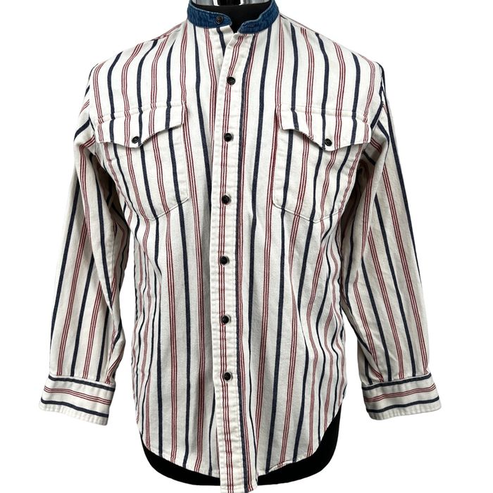 Roper Vintage Roper Collarless Denim Stripe Shirt Pioneer Old West ...