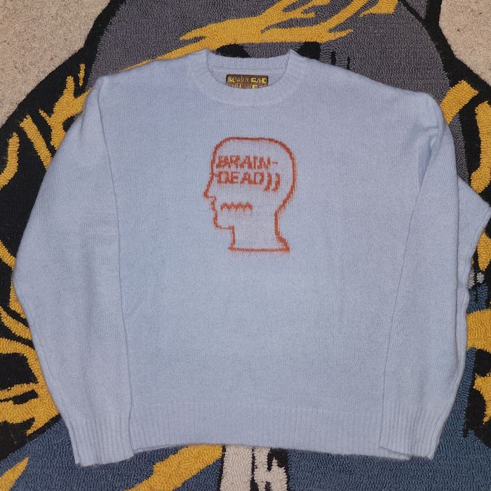 Brain Dead Braindead Superfuzz Logohead Sweater (Sky Blue) | Grailed
