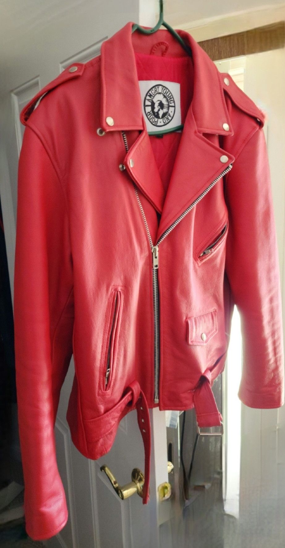 Other Red Leather Jacket Angry Young and Poor | Grailed