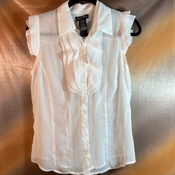 Other White frilly sheer top Susie Rose size L. 42” chest. Sleevel ...