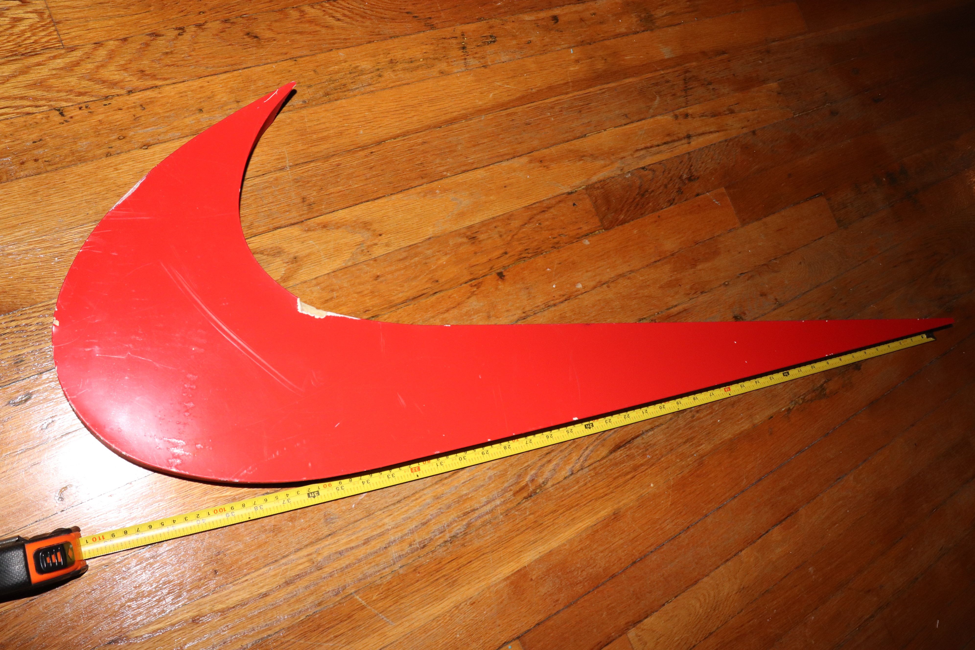Nike × Vintage Nike Vintage Red Swoosh Store Display Wooden Sign | Grailed