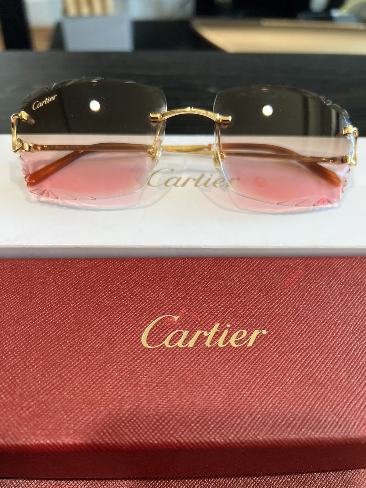 Cartier Cartier C Decor Rimless gradient tint Diamond Cut Lens | Grailed
