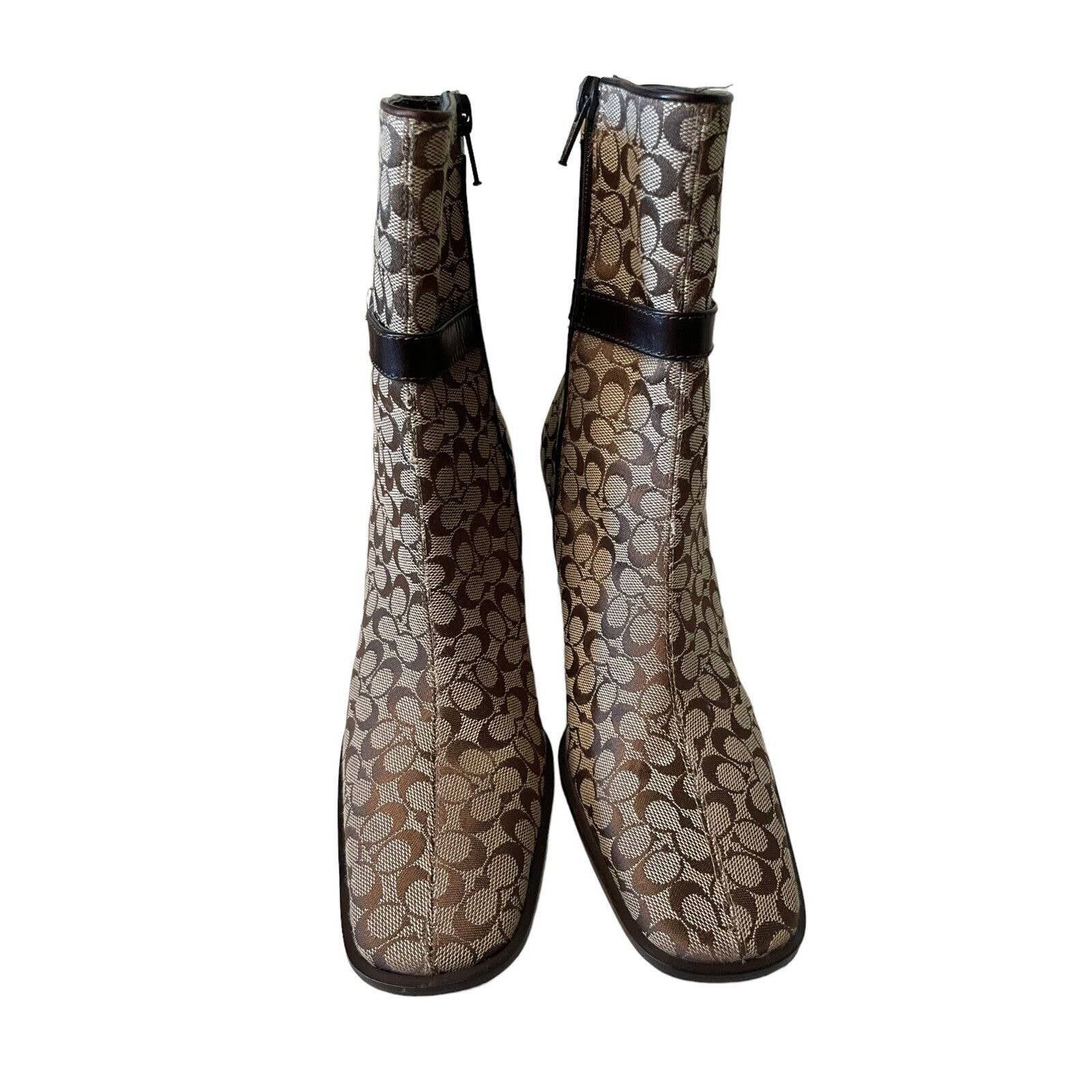 Coach Coach Bibi Ankle Booties Khaki Mahogany Signature Jacquard | Grailed