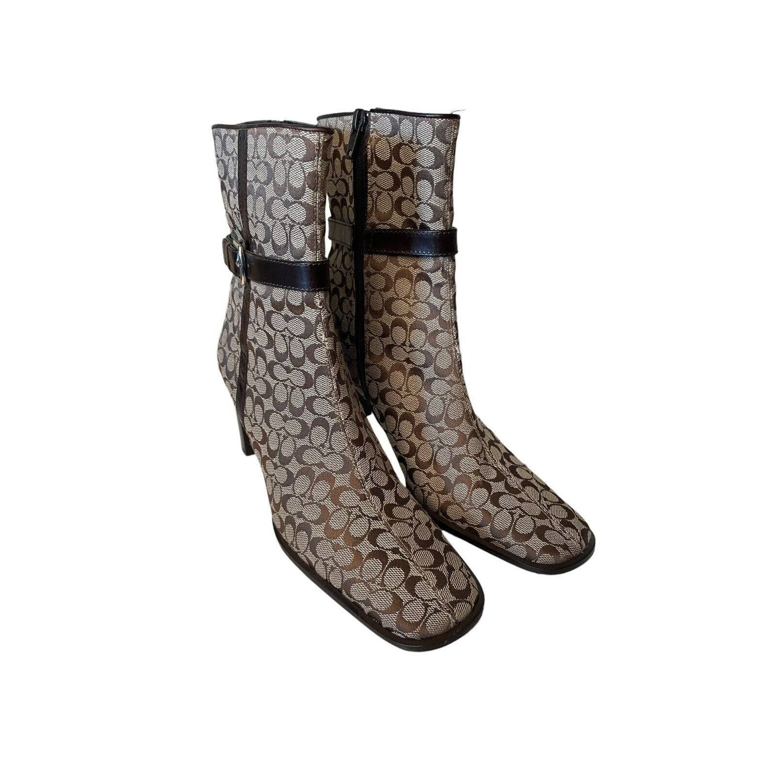 Coach Coach Bibi Ankle Booties Khaki Mahogany Signature Jacquard | Grailed