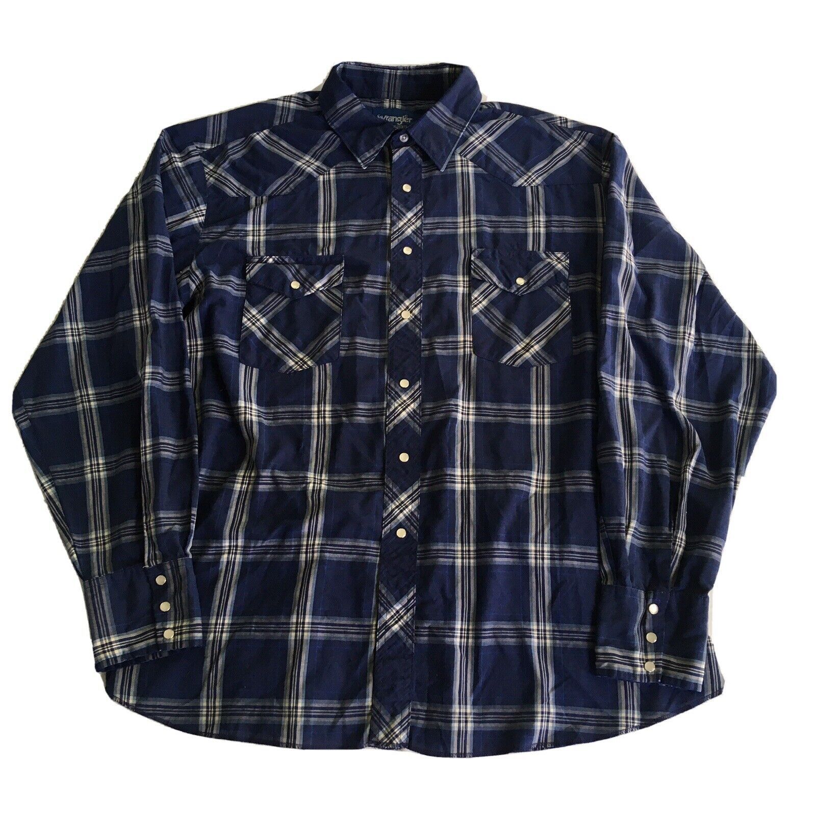 Wrangler Vintage 80s Wrangler Button Up Western Shirt Mens XL USA Blue ...