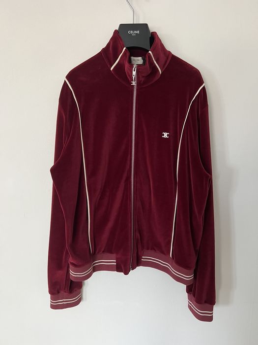 Celine Celine Triomphe velvet track jacket bordeaux red | Grailed