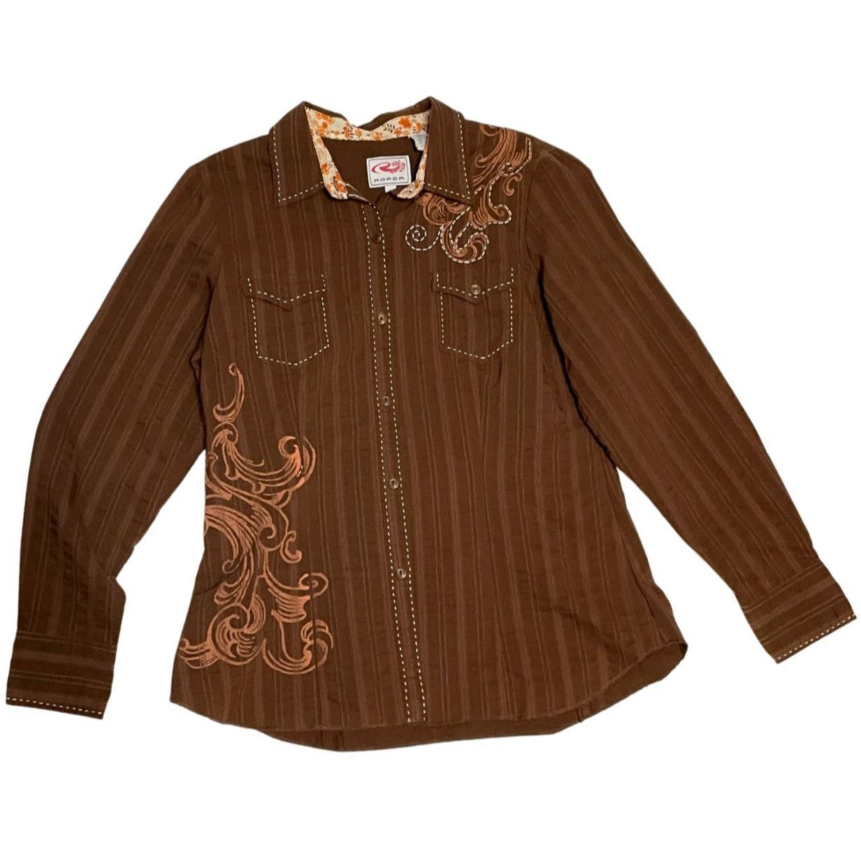 Roper Vintage Roper Womens Large Shirt Brown Western Embroidered B ...