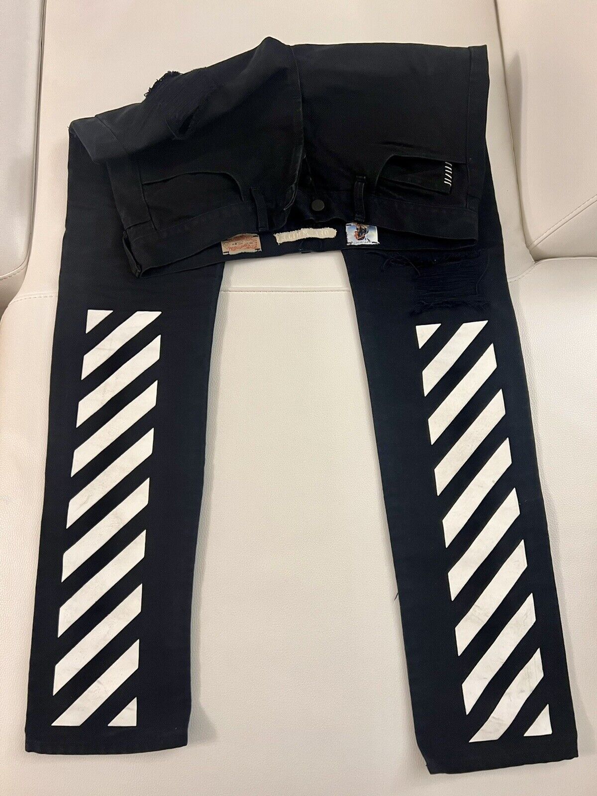 Off-White Virgil Abloh Off-White Distress Diagonal Stripes Denim Black ...