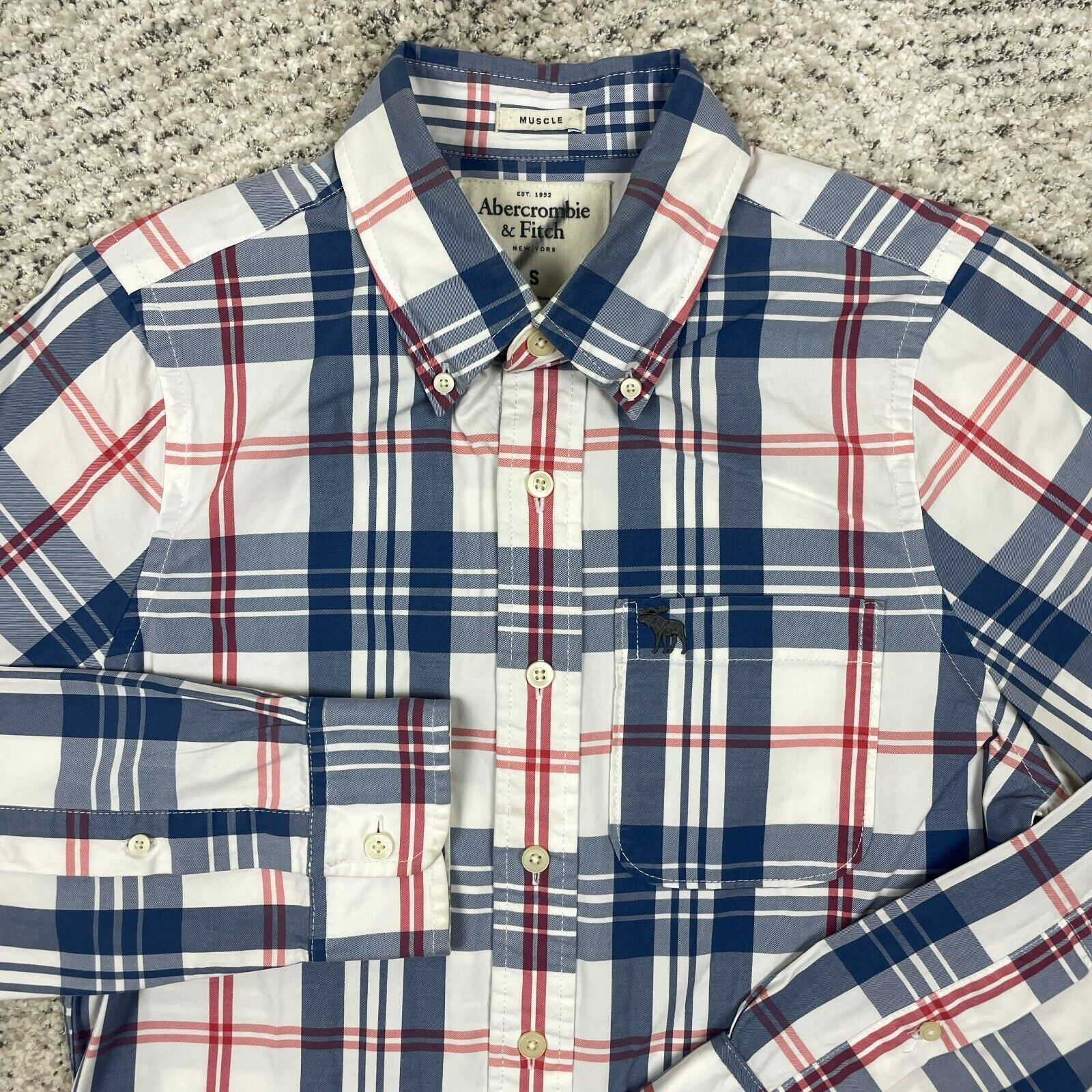 Abercrombie & Fitch Abercrombie Fitch Shirt Mens Small Muscle Long Sleeve *LT STAINS* Moose Logo ...