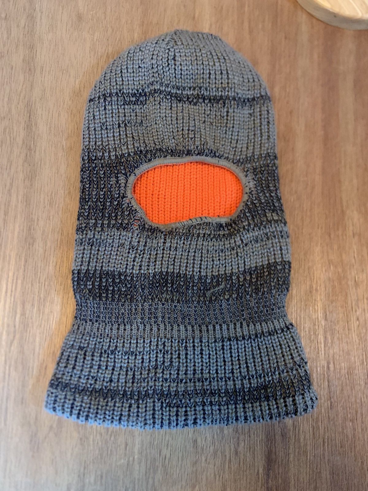 Hat × Ski × Streetwear Grey Balaclava Heavy Knit Ski Mask Blaze Orange ...