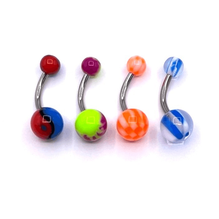 Jewelry Set of 4 Silver 316L Steel and Bioflex Acrylic Belly Rings ...