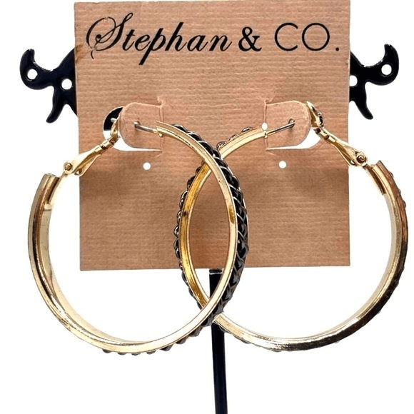 Jewelry Stephan and Co Yellow Gold and Black Braided Hoop Earrings ...