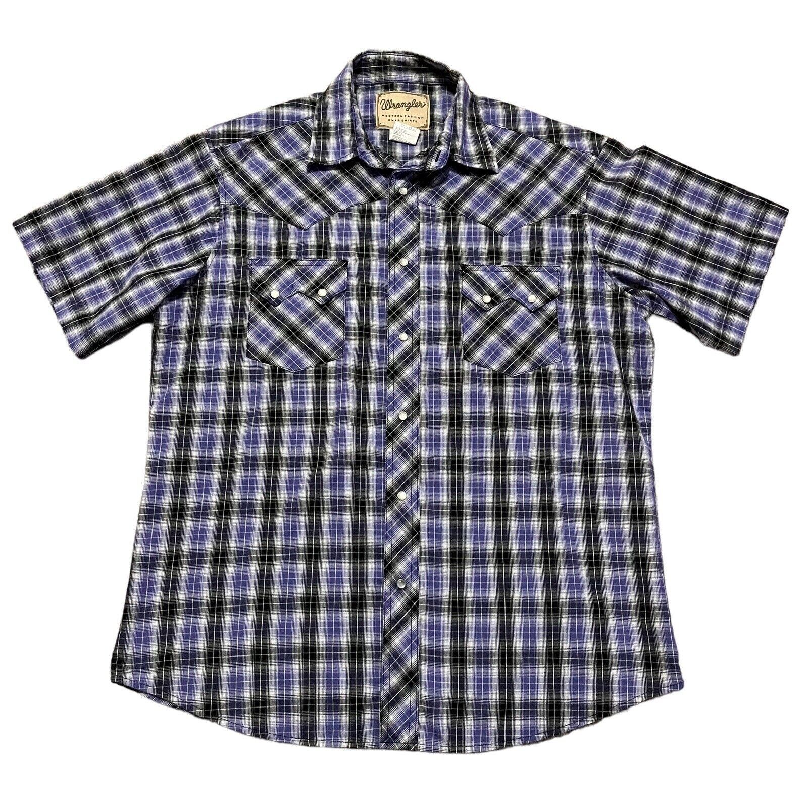 Wrangler Wrangler Button Up Shirt Mens Large Purple Black Pearl Snap ...