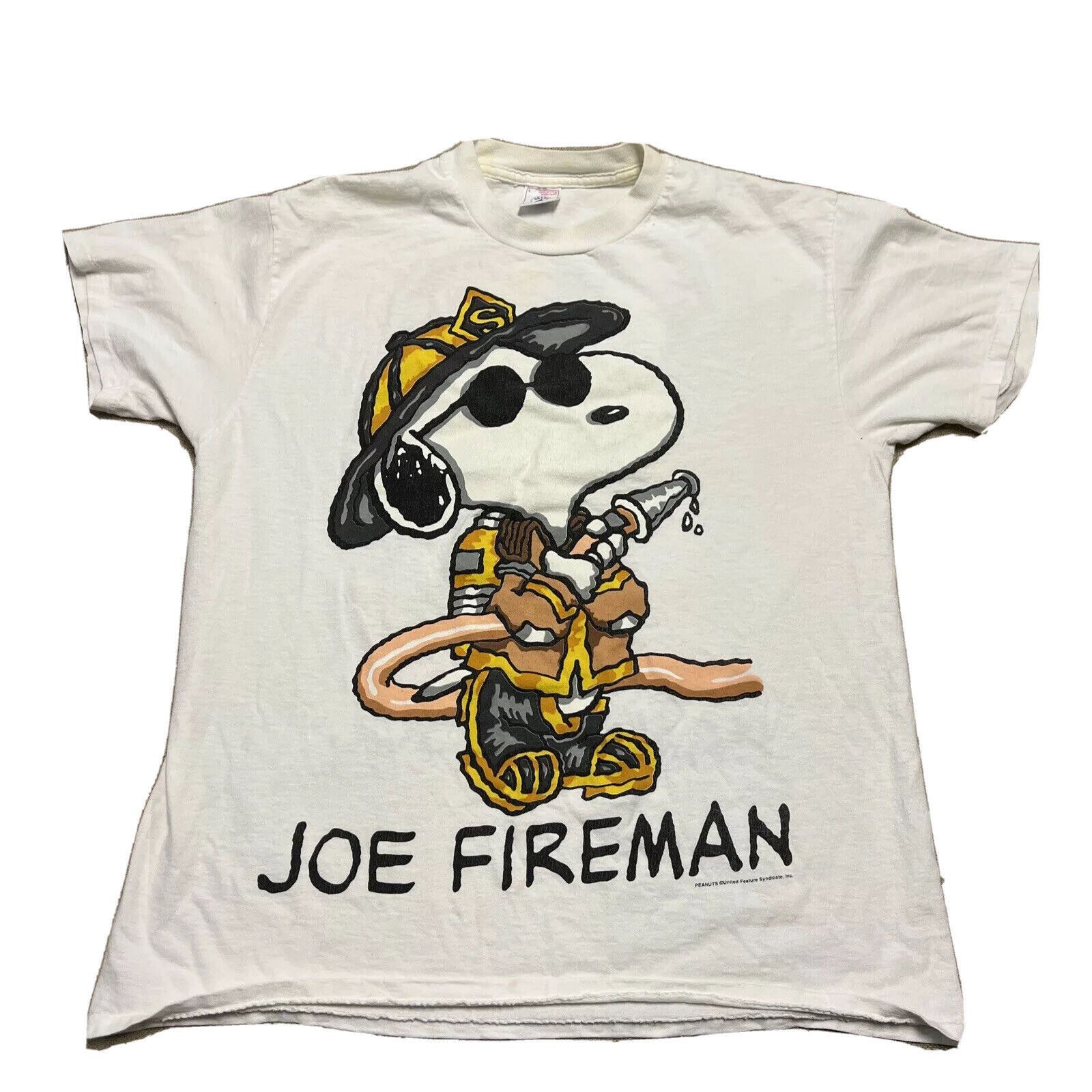 Vintage Vintage 90s Snoopy Fireman Joe T Shirt Mens L Single Stitch ...