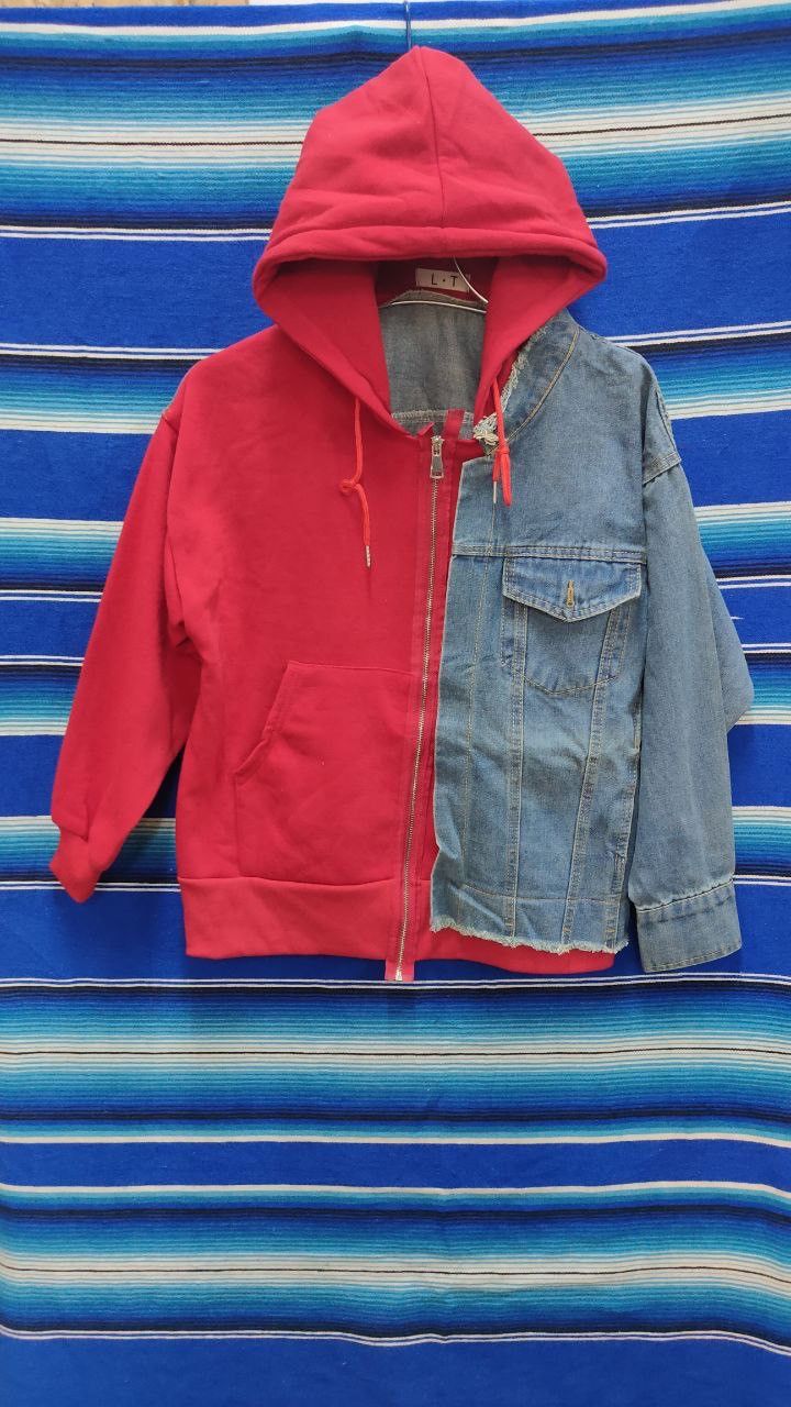 Denim Jacket × Designer × Distressed Denim 🔥RARE🔥Half Hoodie and Half ...