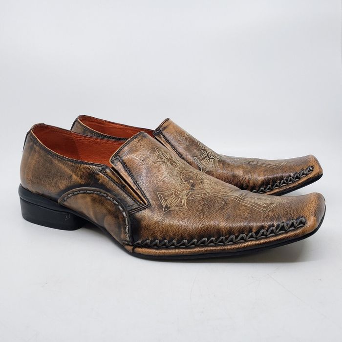 Robert Wayne Robert Wayne Rome Cross Square Toe Loafers Brown Slip On ...