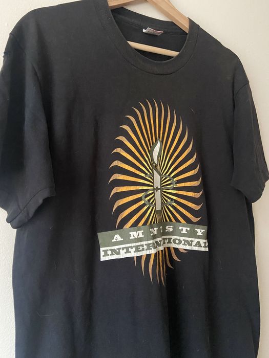 Vintage Vintage 90’s Amnesty International Art black tee shirt | Grailed