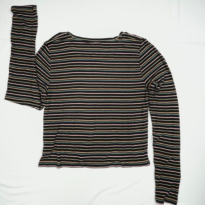 American Eagle Outfitters American Eagle Soft & Sexy Rib Striped Long Sleeve Crop Shirt Womens ...