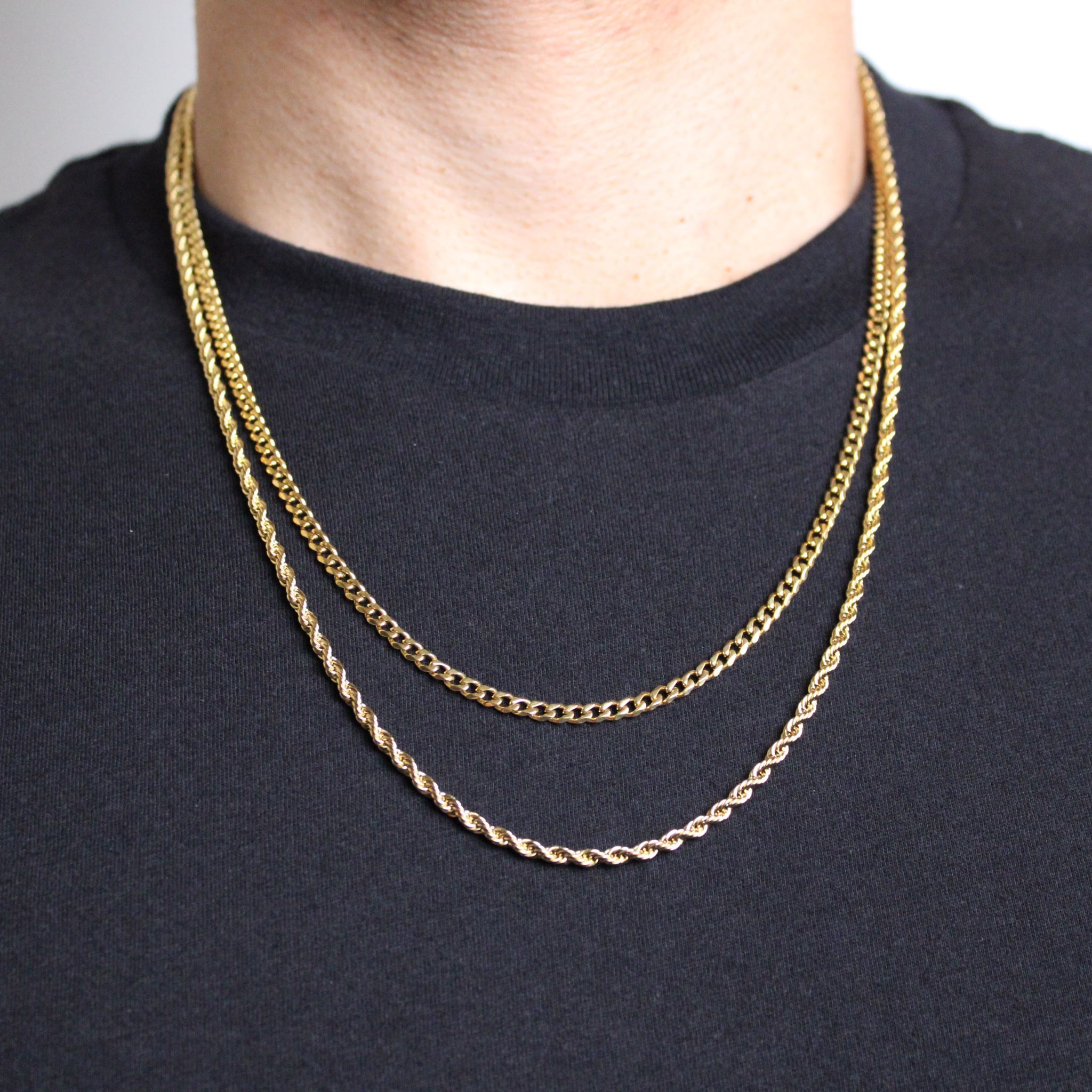 Cuban Link Chain Gold 3mm Cuban Link + Rope Chain Necklace Set | Grailed