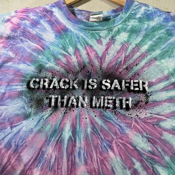 Vintage CRACK IS SAFER THAN METH drug joke art 3D Text tie dye 90s ...