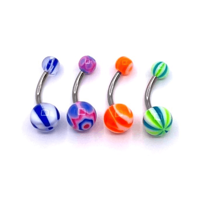Jewelry Set of 4 Silver 316L Steel and Bioflex Acrylic Belly Rings ...