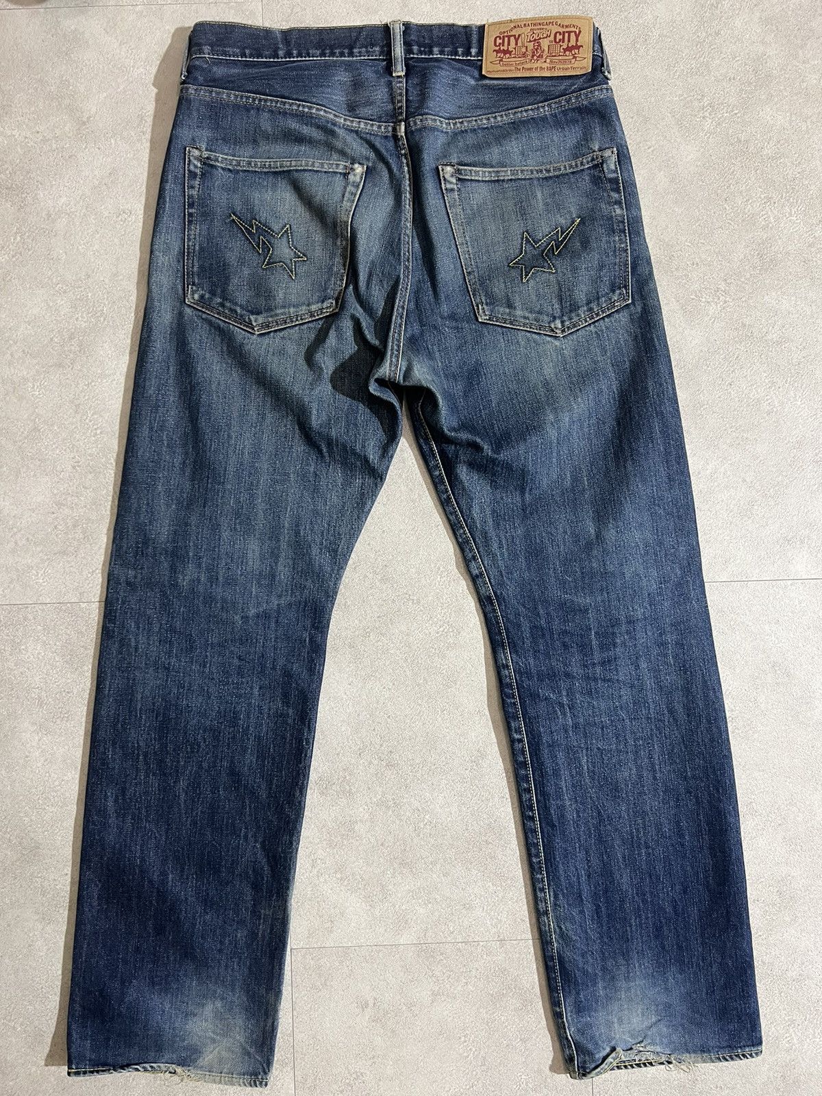 Bape A BATHING APE BAPESTA LOGO DENIM JEANS | Grailed