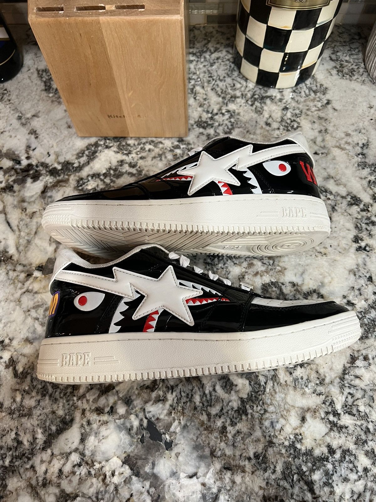 Bape Size 9.5 - A Bathing Ape Bapesta Low M1 Shark Face Black | Grailed