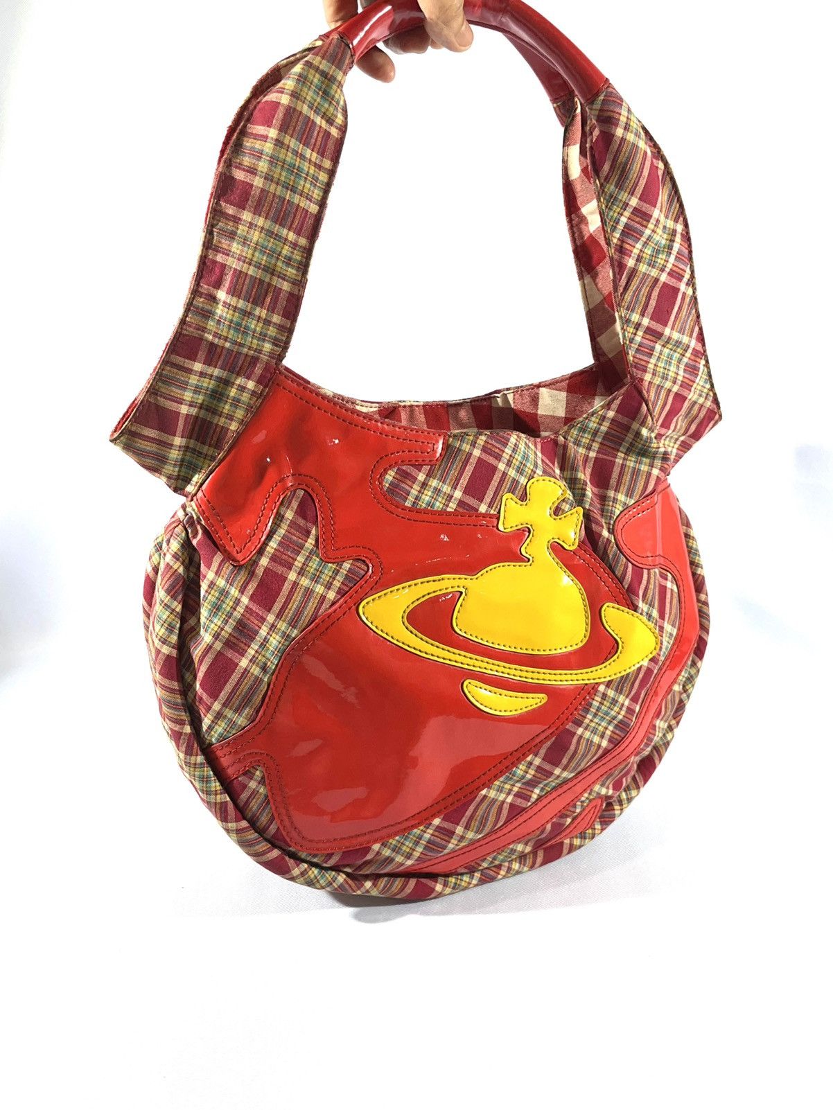 Vivienne Westwood Rare‼️ Patent Giant Orb Checkered Tote Bag | Grailed