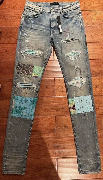 Amiri AMIRI BLUE QUILT ART PATCH JEAN 31 | Grailed