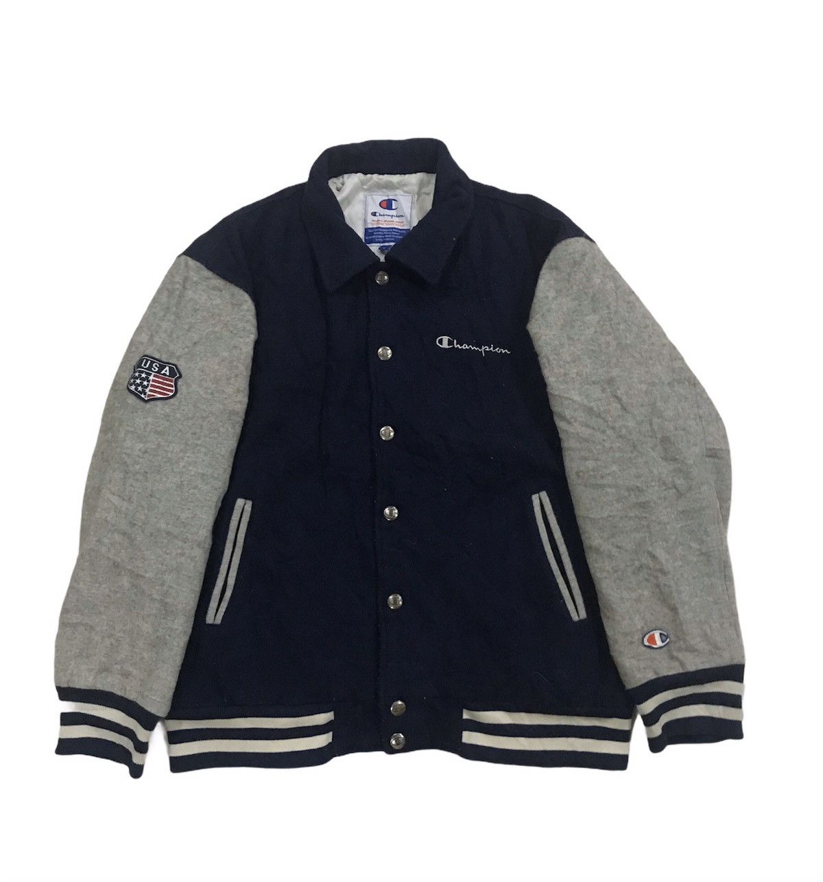 Champion × Varsity Jacket Champion Embroidered Logo Varsity Jacket ...