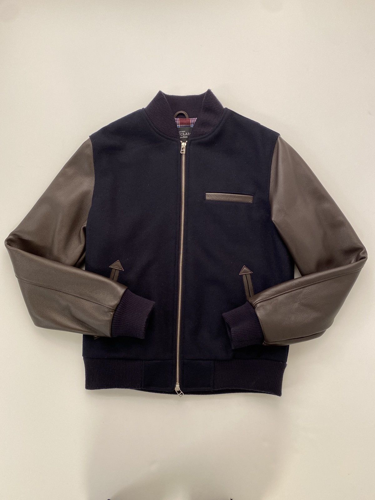 Outclass Outclass Navy/burgundy leather bomber jacket | Grailed