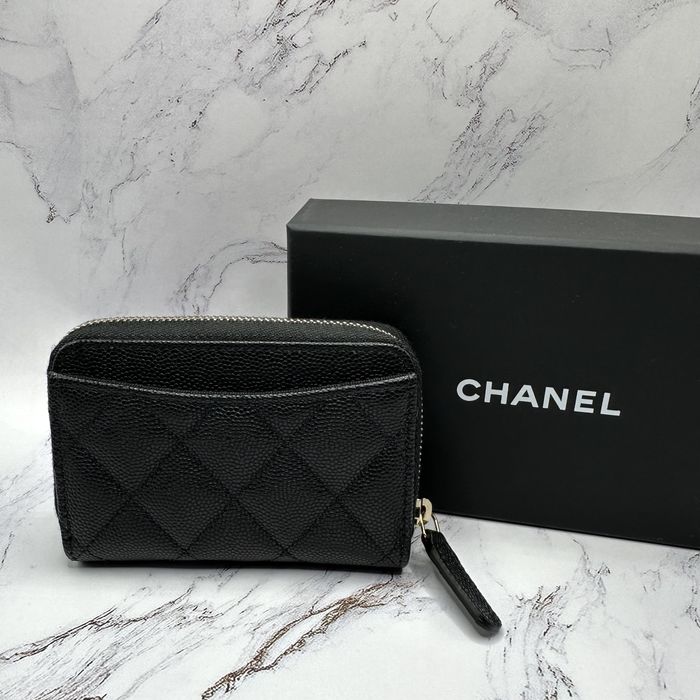 Chanel 23C Black Caviar Red Heart Enamel Zipper Card Holder Wallet ...