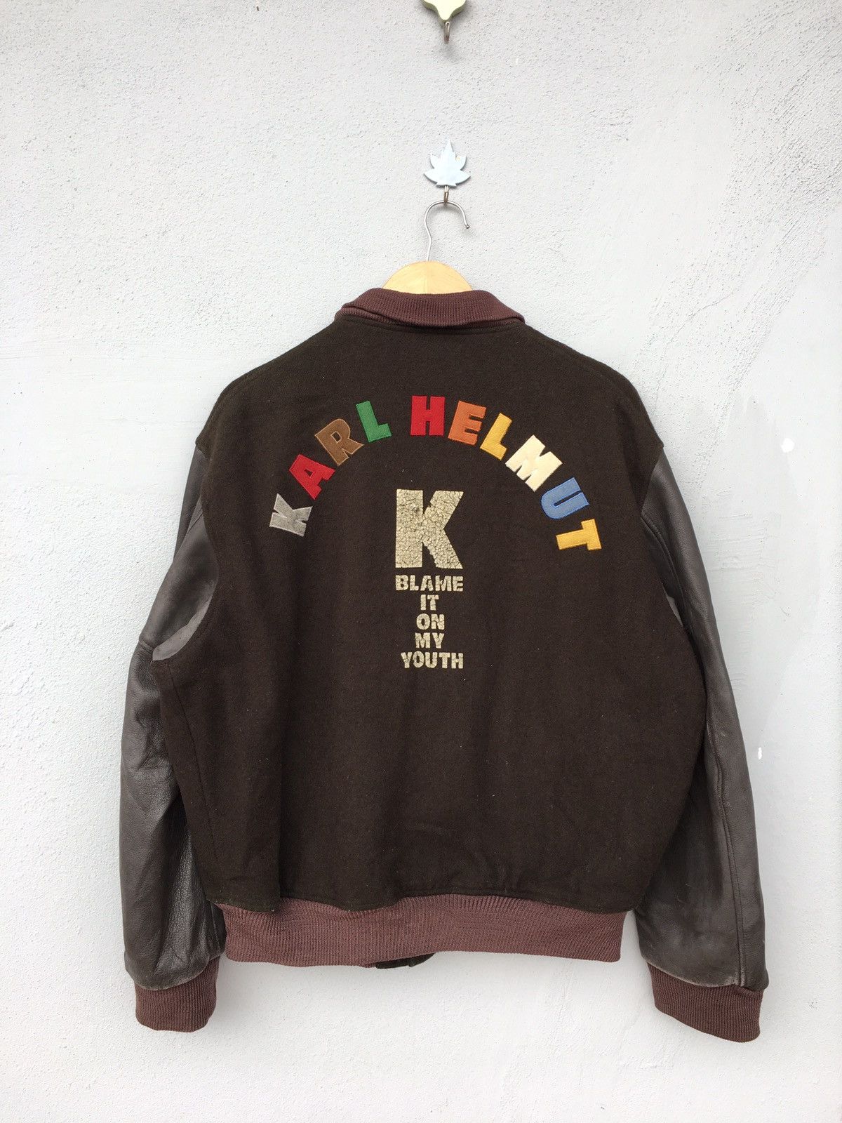 Japanese Brand × Karl Helmut × Varsity Jacket vintage karl helmut wool leather varsity bomber ...