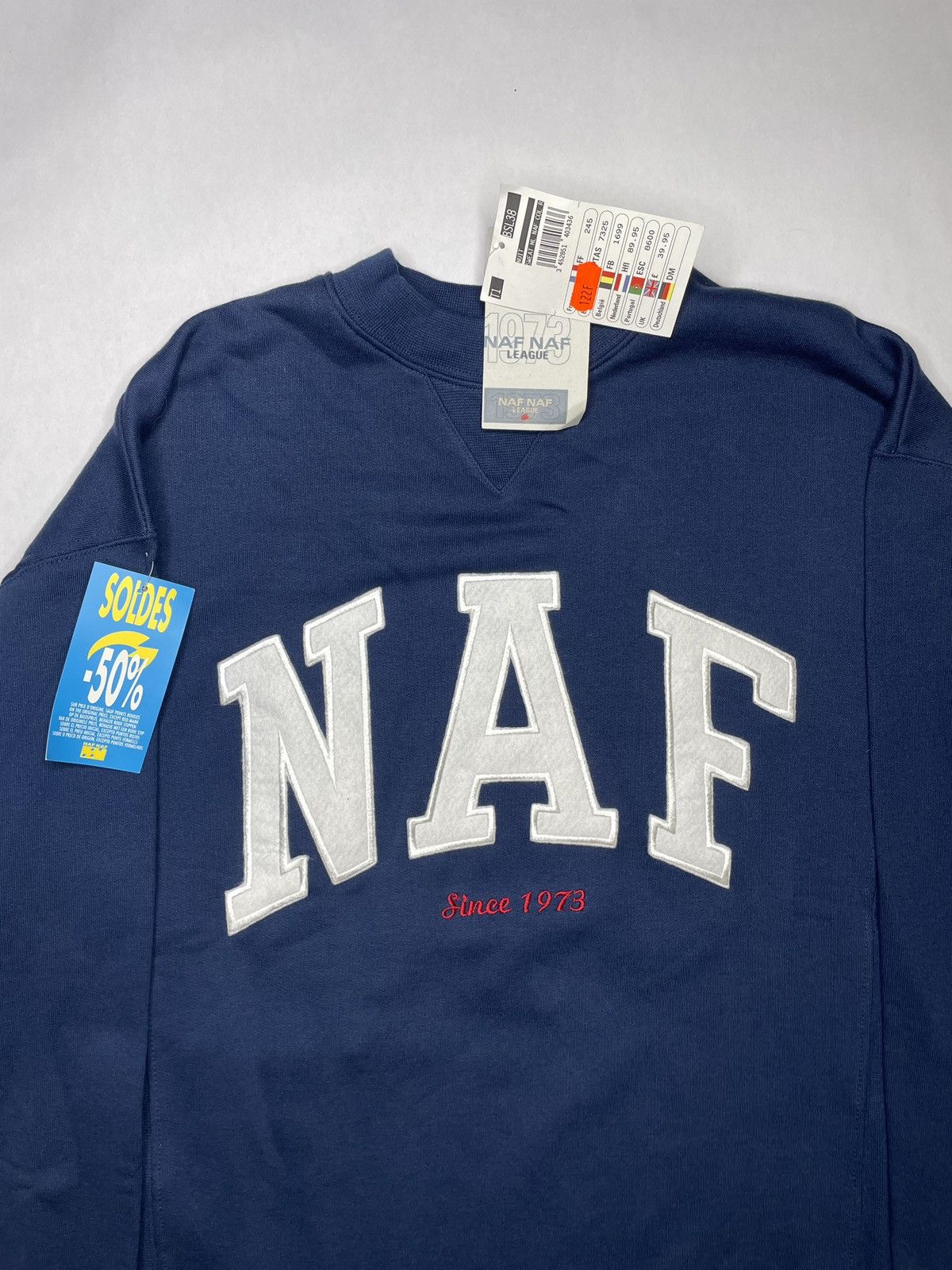 Vintage 90s Deadstock Naf Naf Paris Front Logo Spellout Crewneck | Grailed