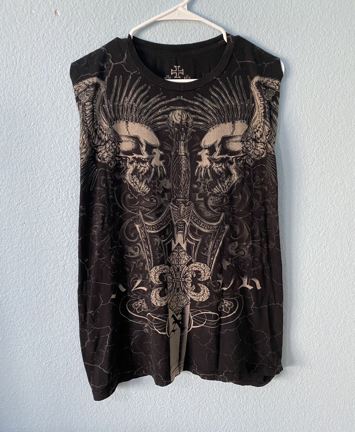 Vintage Vintage 2000s Affliction Inspired Double Skull Tank Top | Grailed