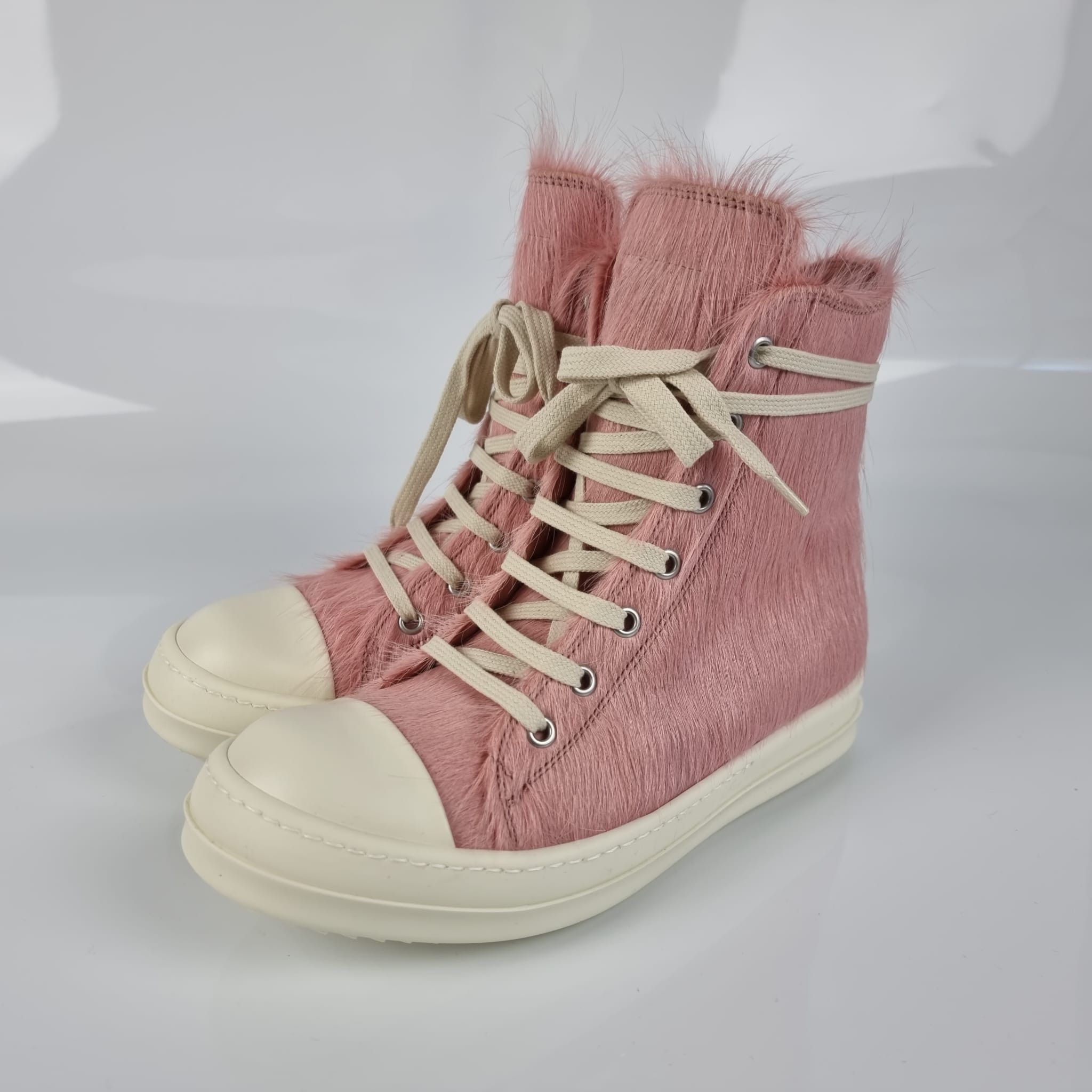 Rick Owens Rick Owens Pink Fur Ramones High Top Sneakers New 43 | Grailed