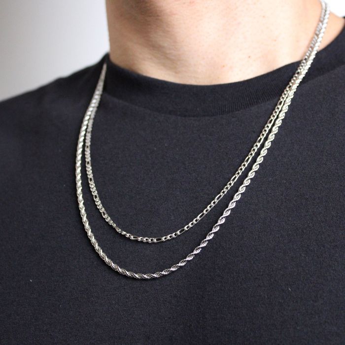 Hype Silver 3mm Figaro + Rope Chain Necklace Set | Grailed