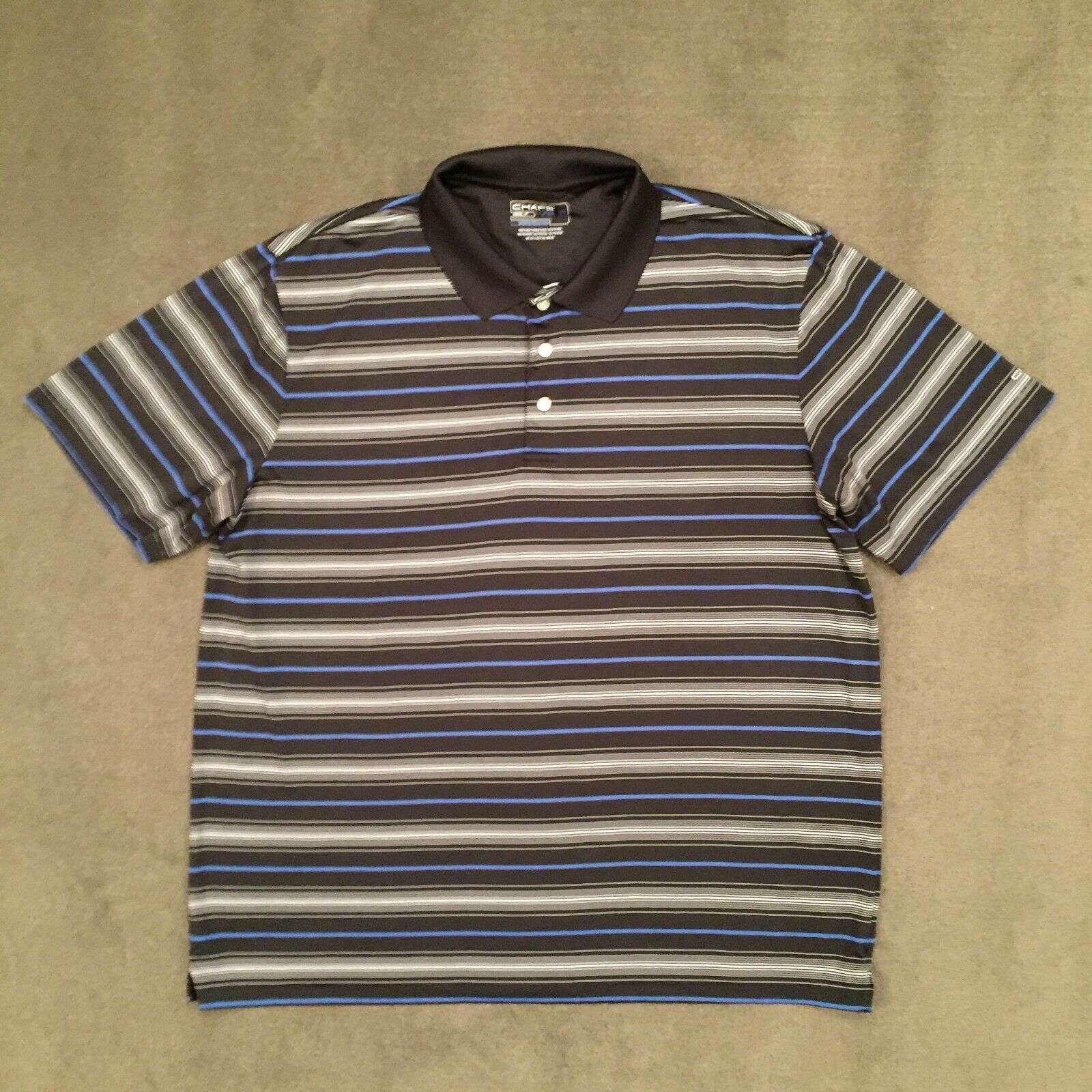 Chaps Chaps Golf 78 Stay Dry Mens XL Black/Blue Striped Short Sleeve ...