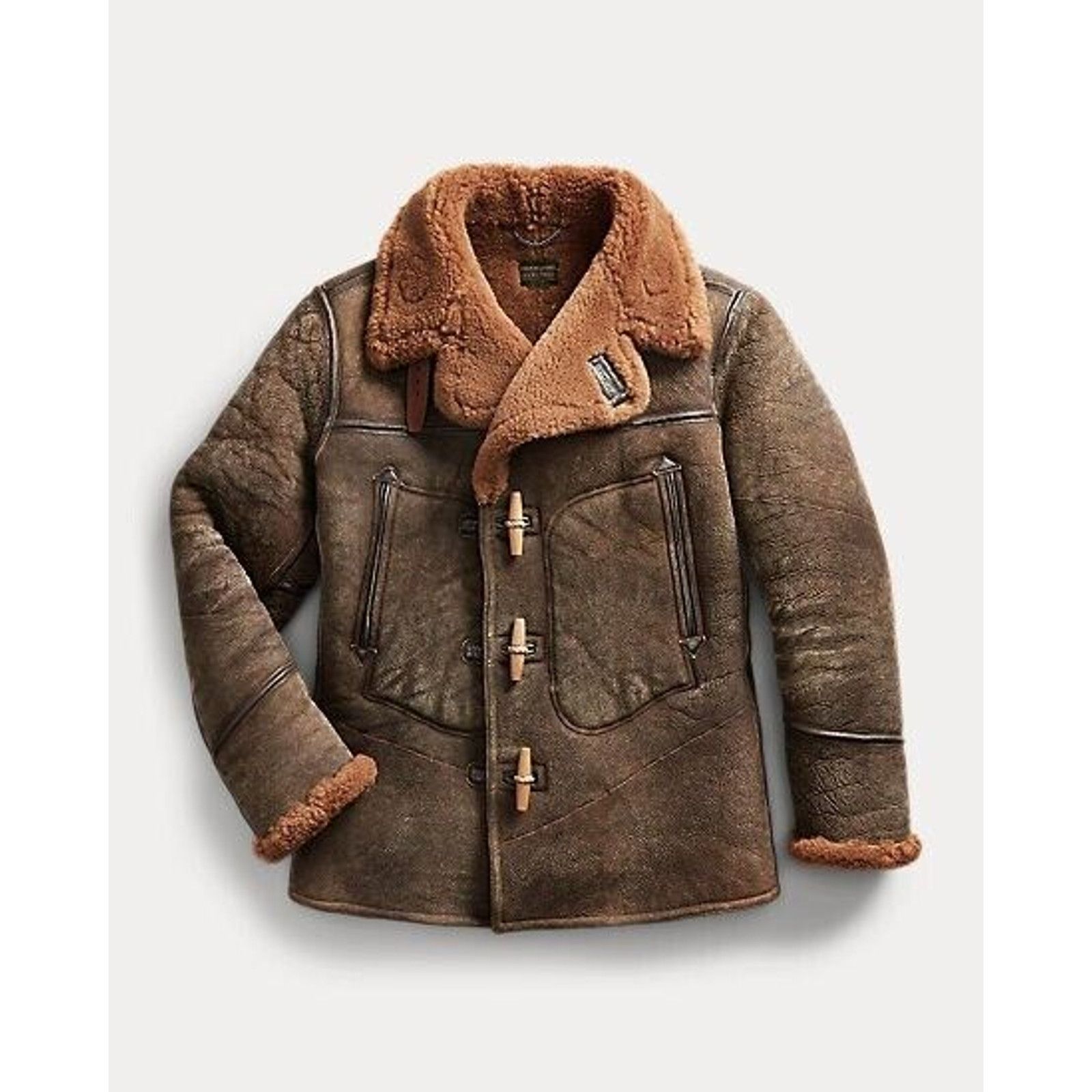 RRL Ralph Lauren RRL Double RL Leather Trim Shearling Wool Jacket Brown ...