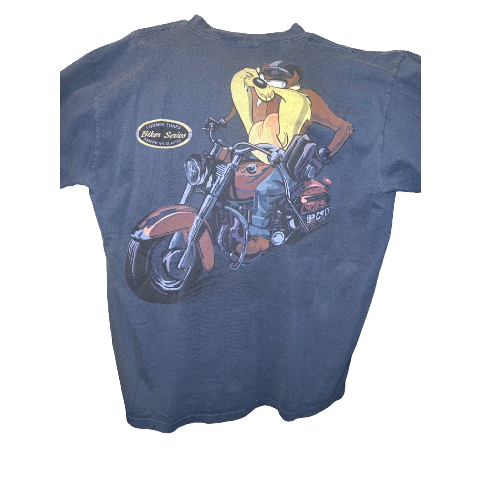 Warner Bros Preloved Vintage 1996 Taz on Motorcycle SZ XL PERFECT FADE ...