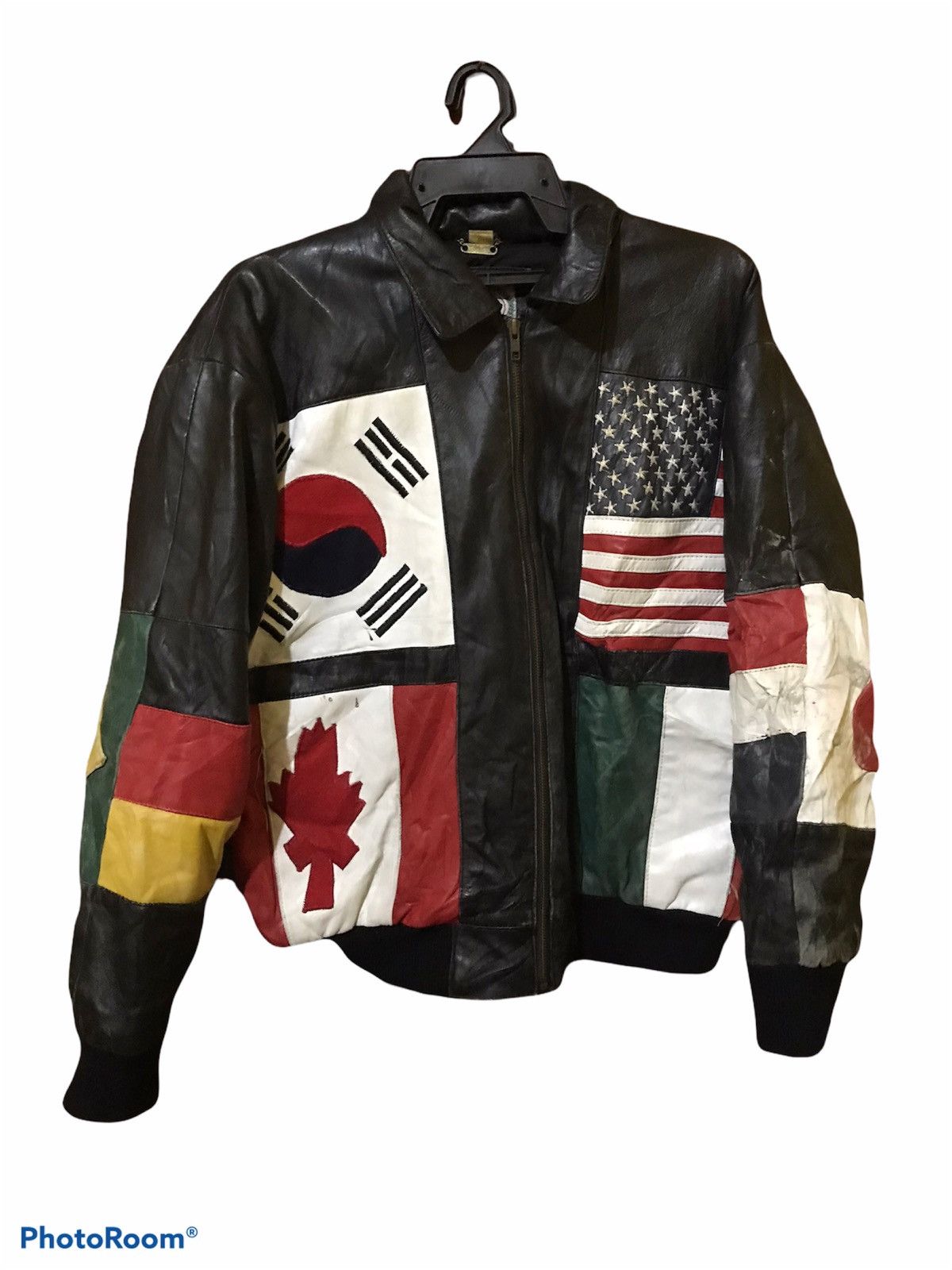 Vintage Quality Leather Flag Jacket | Grailed