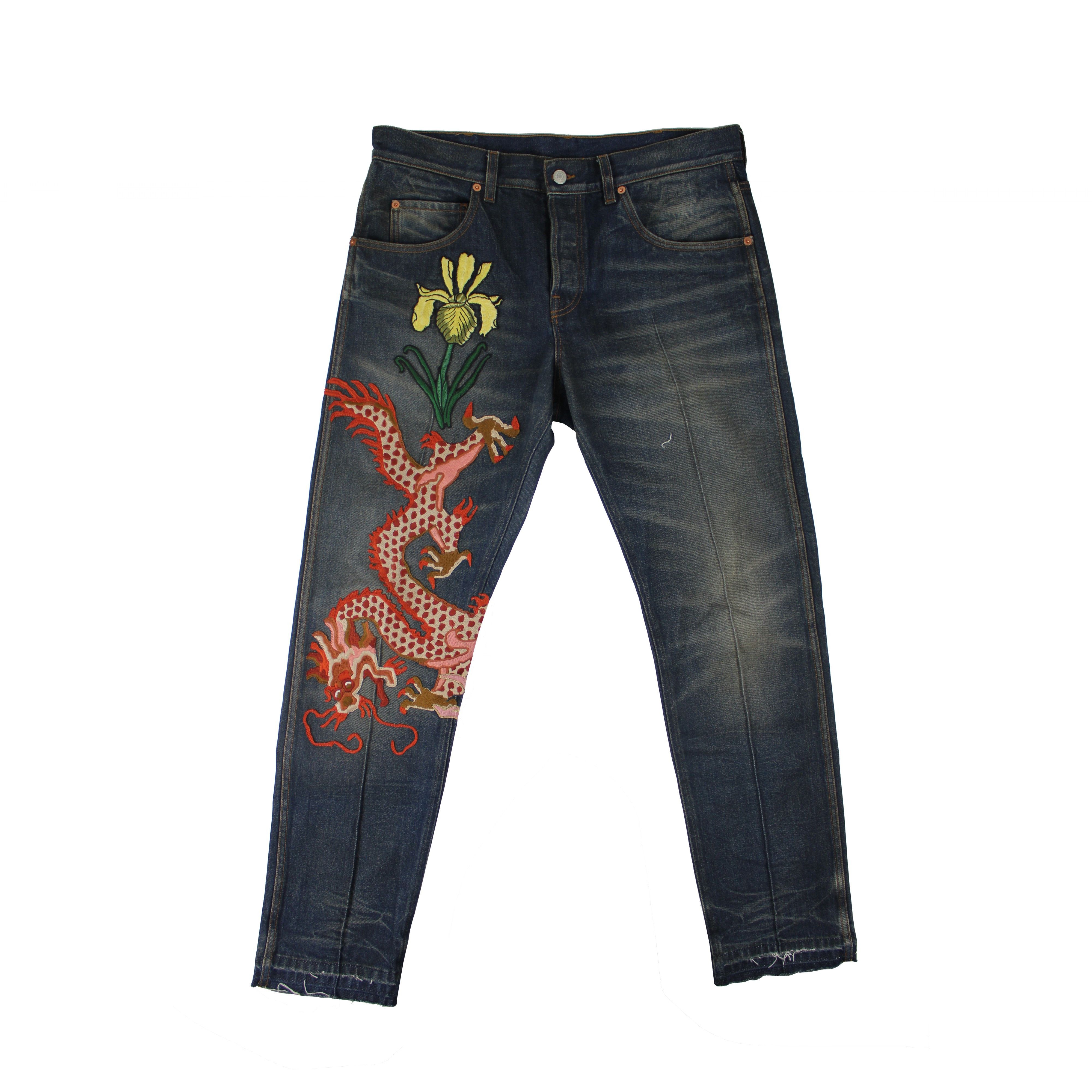Gucci Gucci Dragon Embroidered Jeans | Grailed