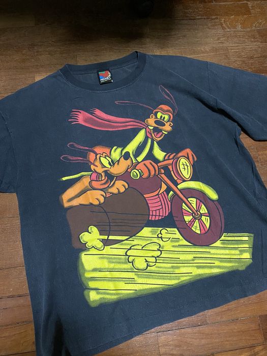 Vintage Vintage Disney Mickey Pluto Goofy Double Sided Bike Cart Tee ...