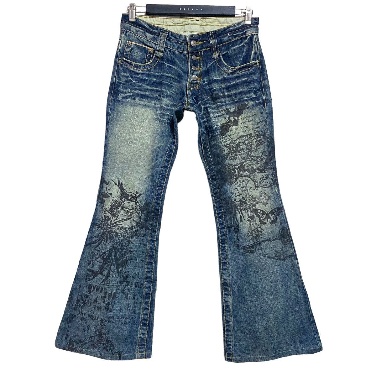 Japanese Brand Tornado Mart Denim Bell Bottom Jeans Fully Graphic ...