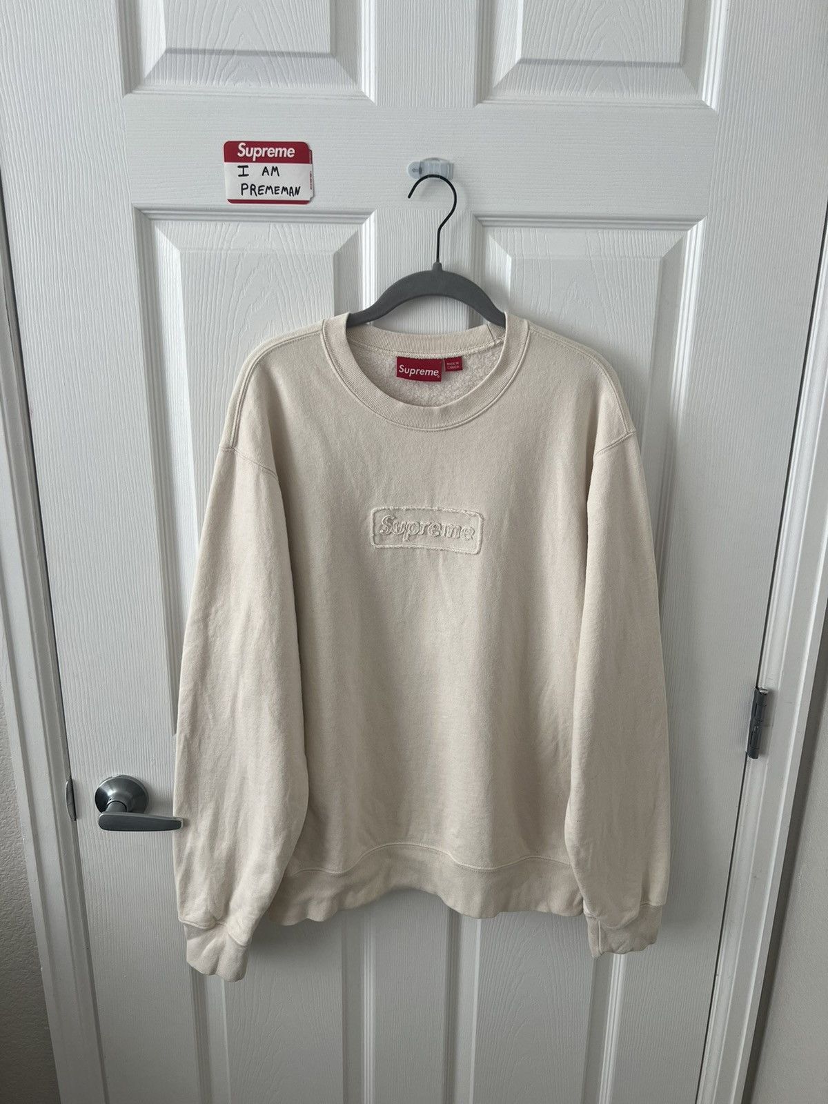 Streetwear × Supreme Supreme cut out logo crewneck natural medium SS20 ...