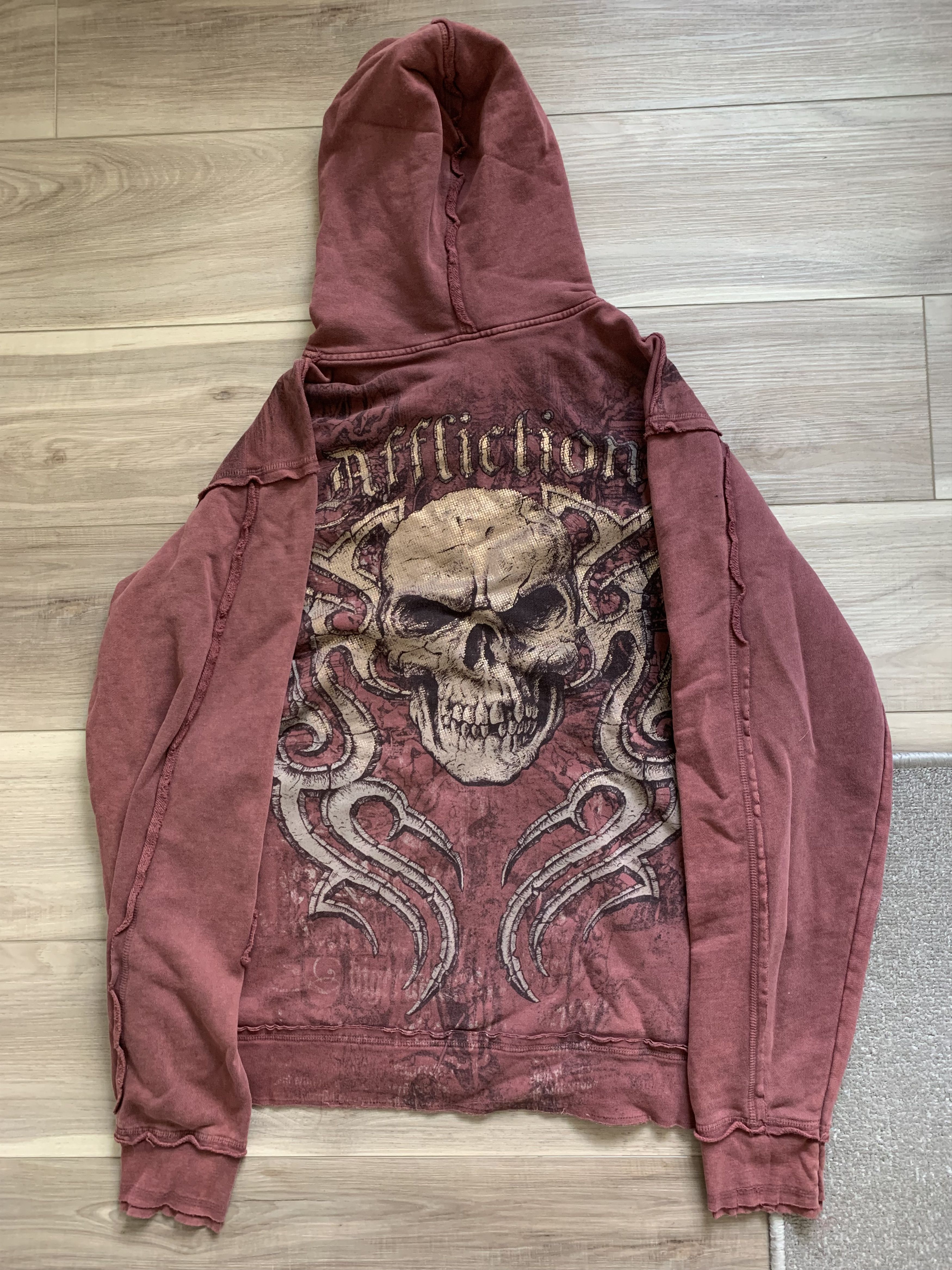 Affliction × Vintage 2000s AFFLICTION SKULL ZIP HOODIE / ALL OVER PRINT ...